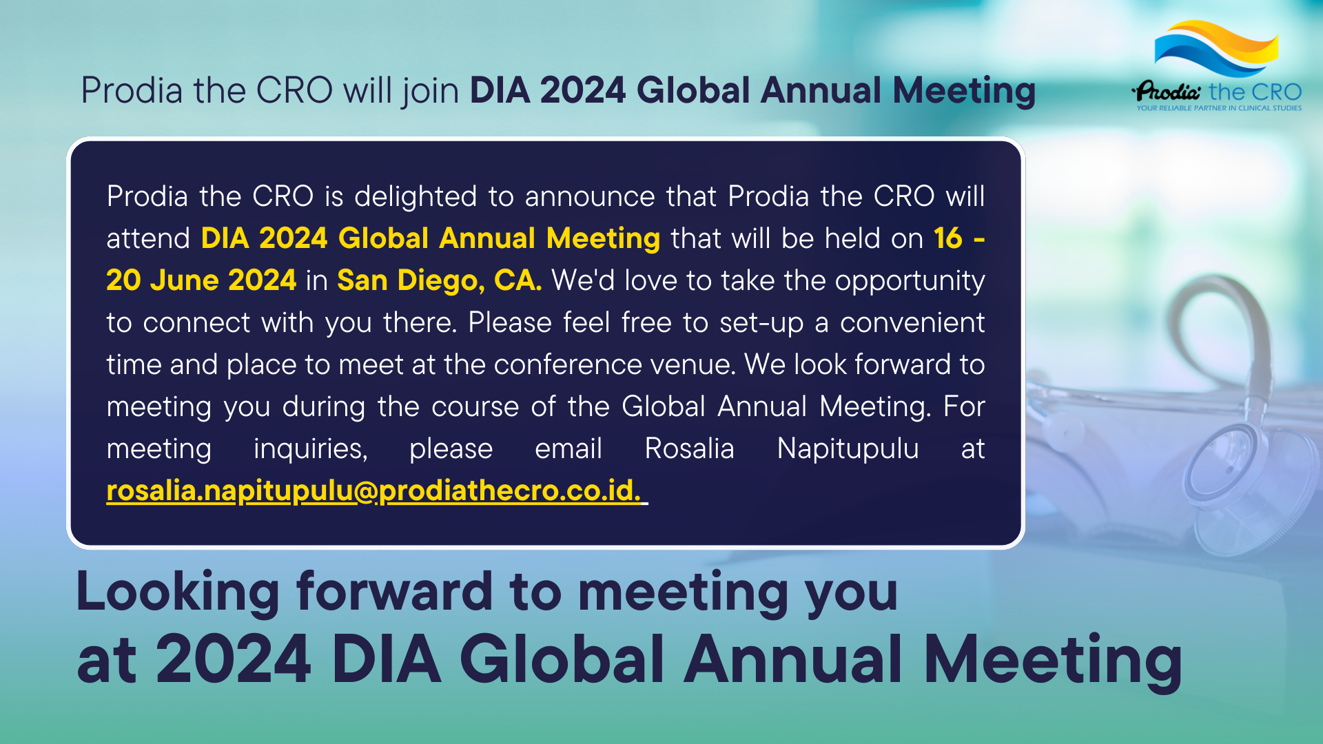 Prodia CRO will attend DIA 2024 Global Annual Meeting - Prodia The CRO